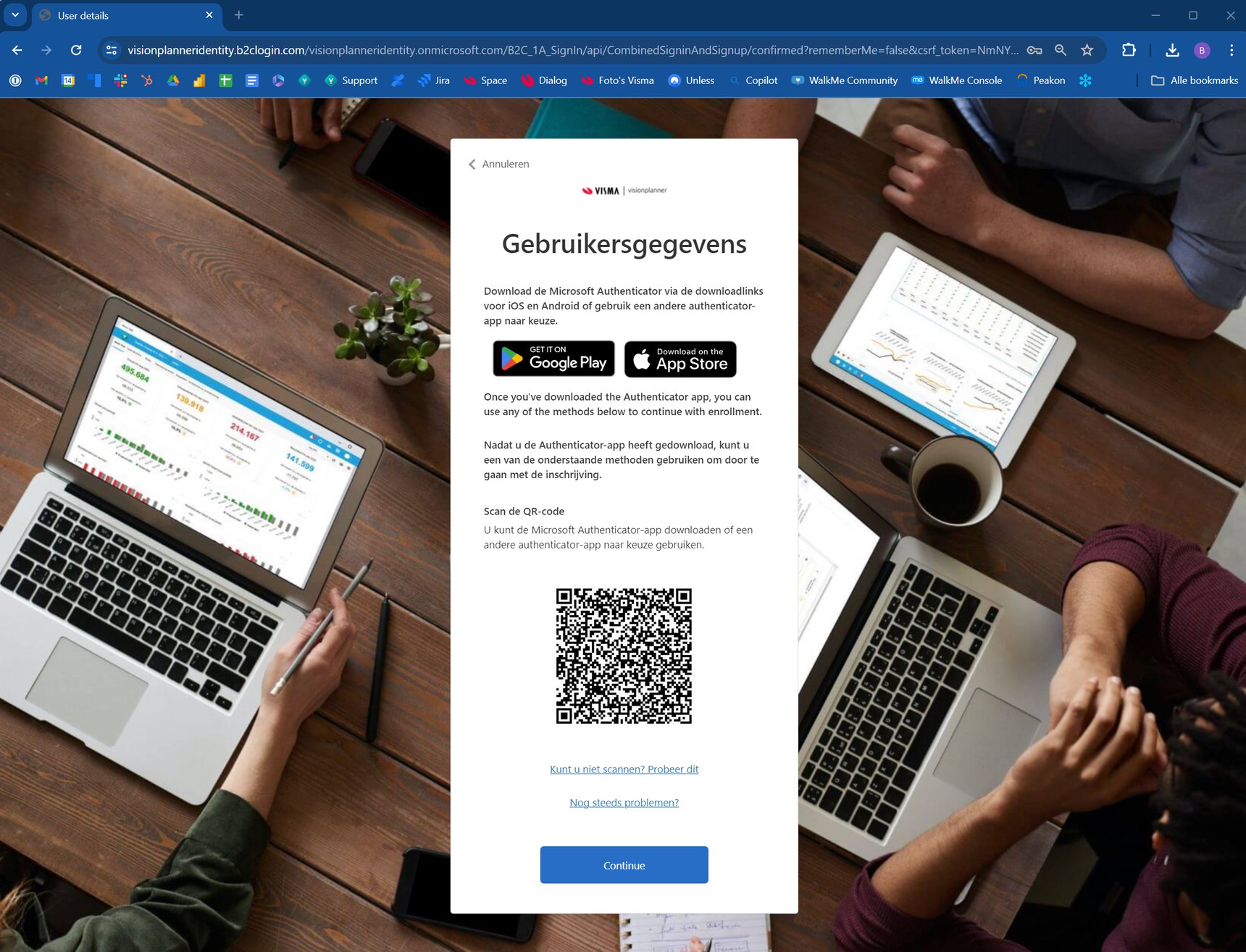 Inloggen in Visionplanner met multi-factor authenticatie